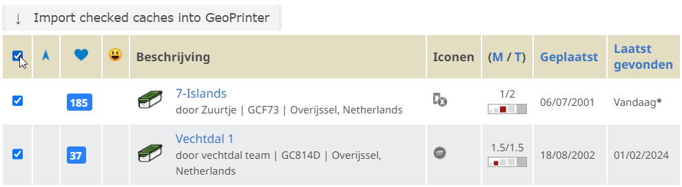 GeoPrinter en Pocket Query - Geocaching info